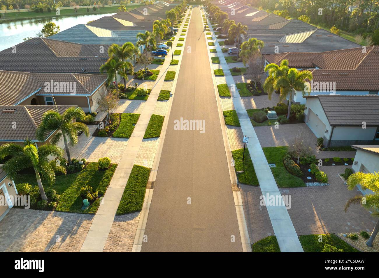 Wealthy residential area in USA suburbs. Rich neighborhood with ...