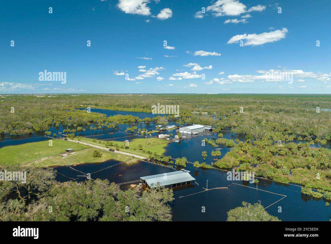 Aftermath of natural disaster. Surrounded by hurricane Ian rainfall ...