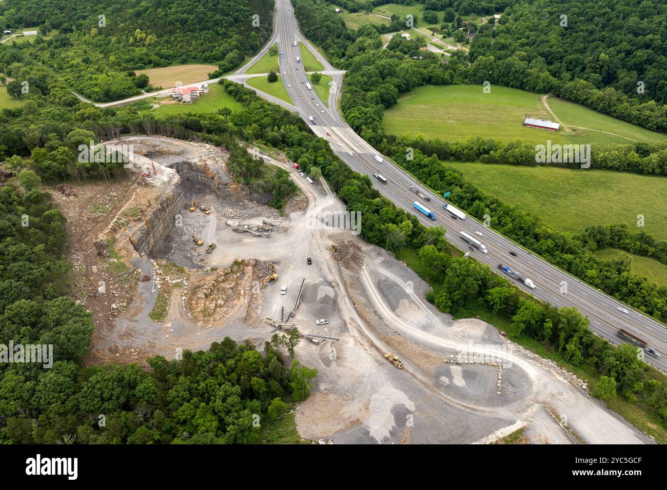 Sand open-pit mining quarry with processing plant for crushed stone ...