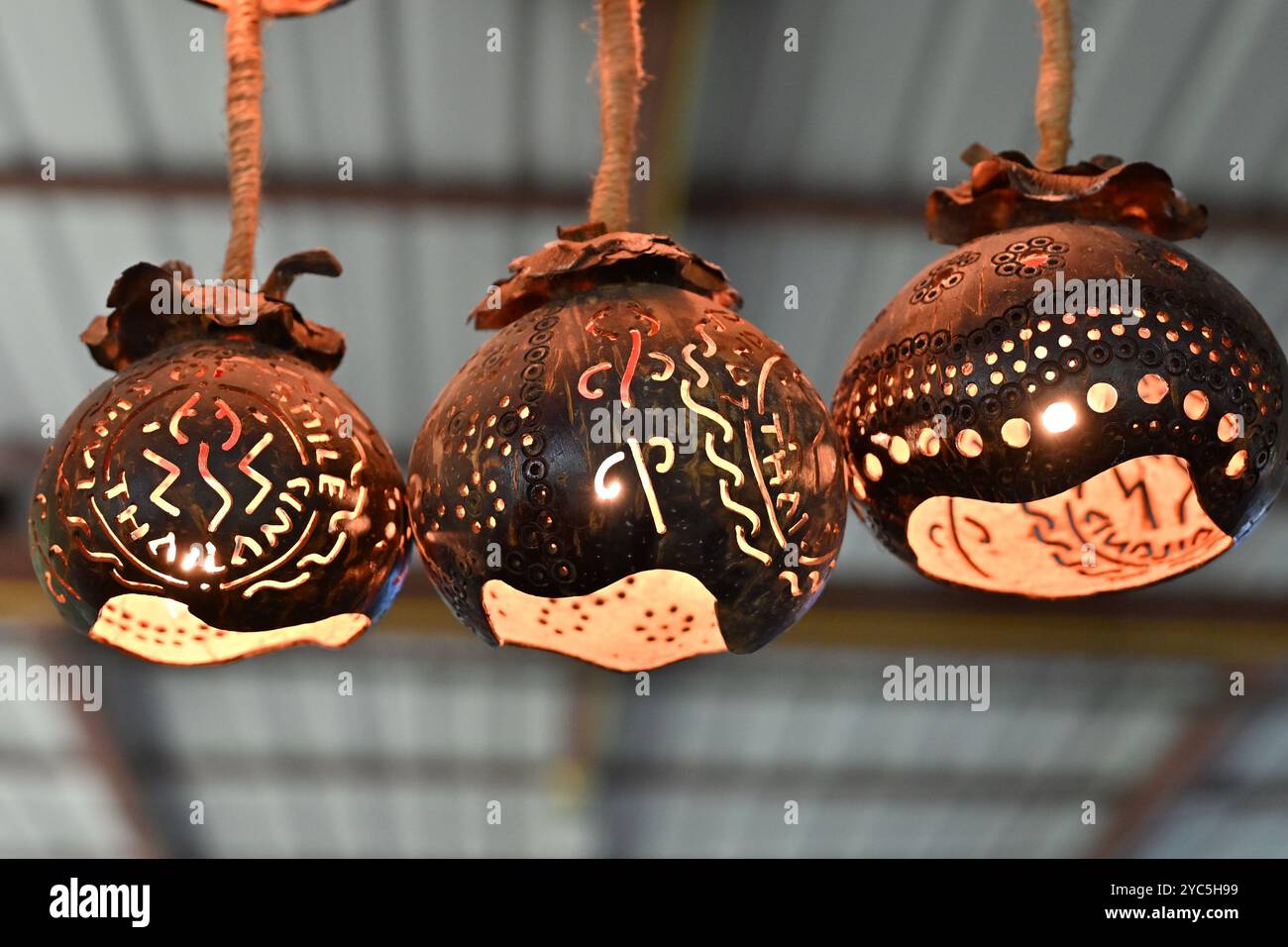 "Floating market Thailand" Handcrafted Coconut Shell hanging lights in ...