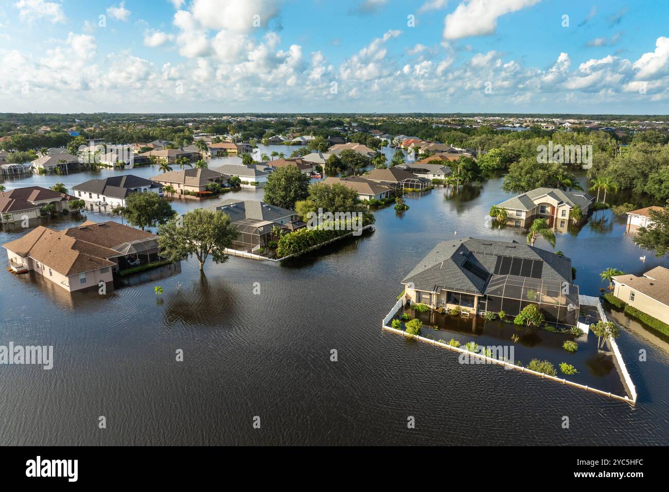 Tropical rainstorm flooded residential homes in suburban community in ...