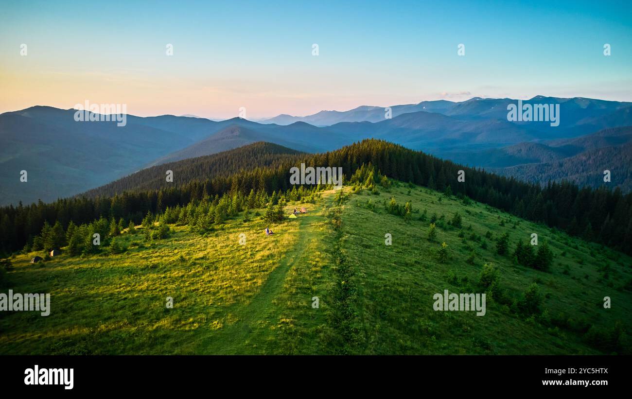 Aerial top view campsite amidst hi-res stock photography and images - Alamy