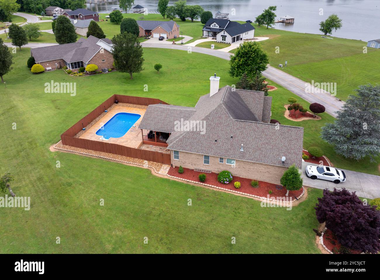 Aerial view of expensive residential houses in small town in rural ...