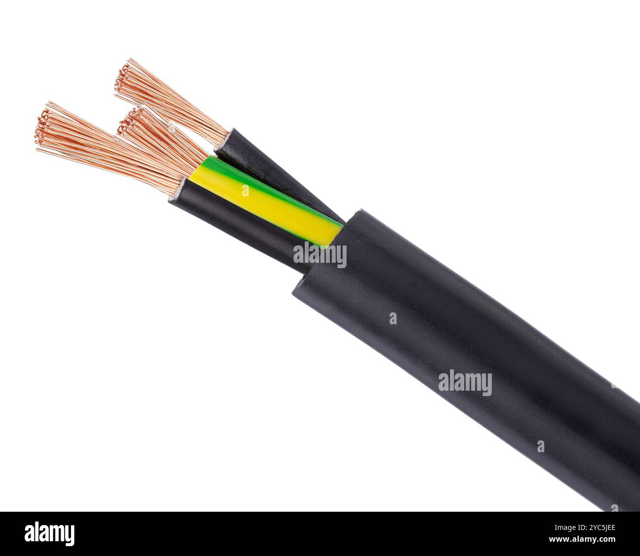 Three conductor electrical cable with exposed wires Stock Photo - Alamy