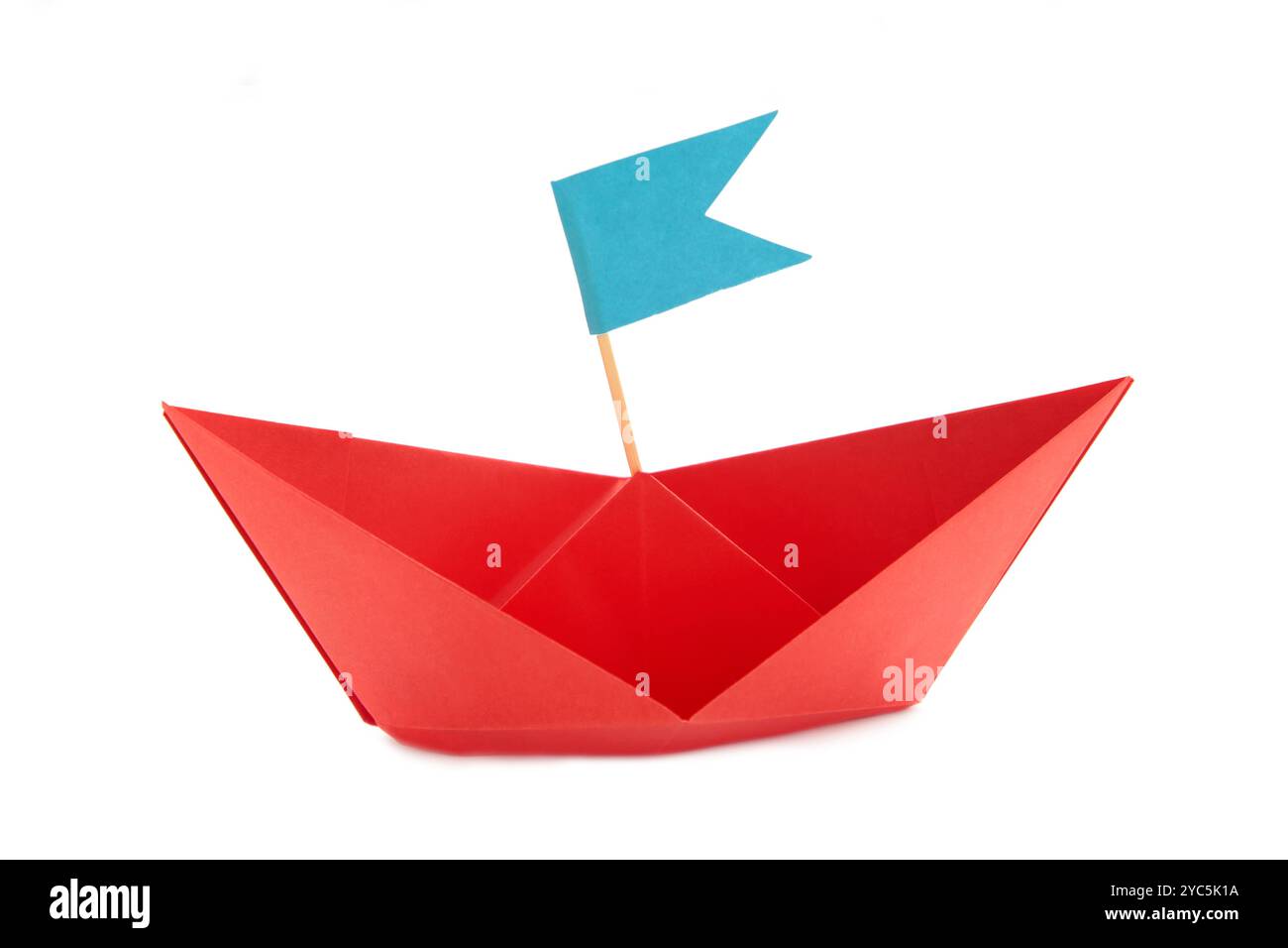 Leadership concept. Red leader paper ship leading isolated on white ...