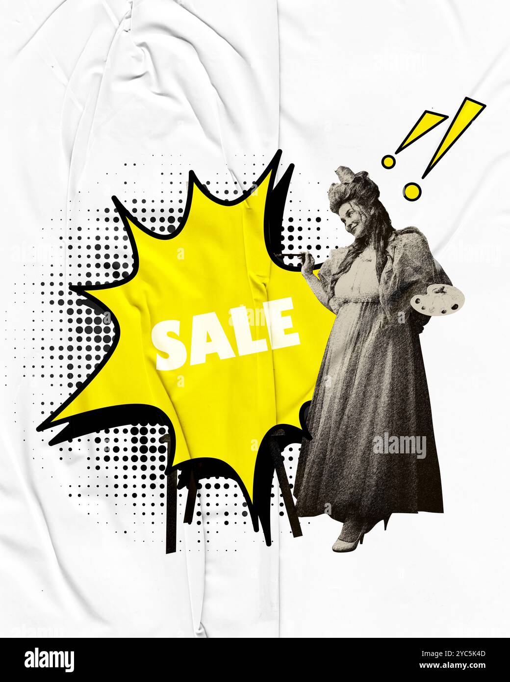 Dramatic woman, medieval princess in vintage attire displaying sale ...