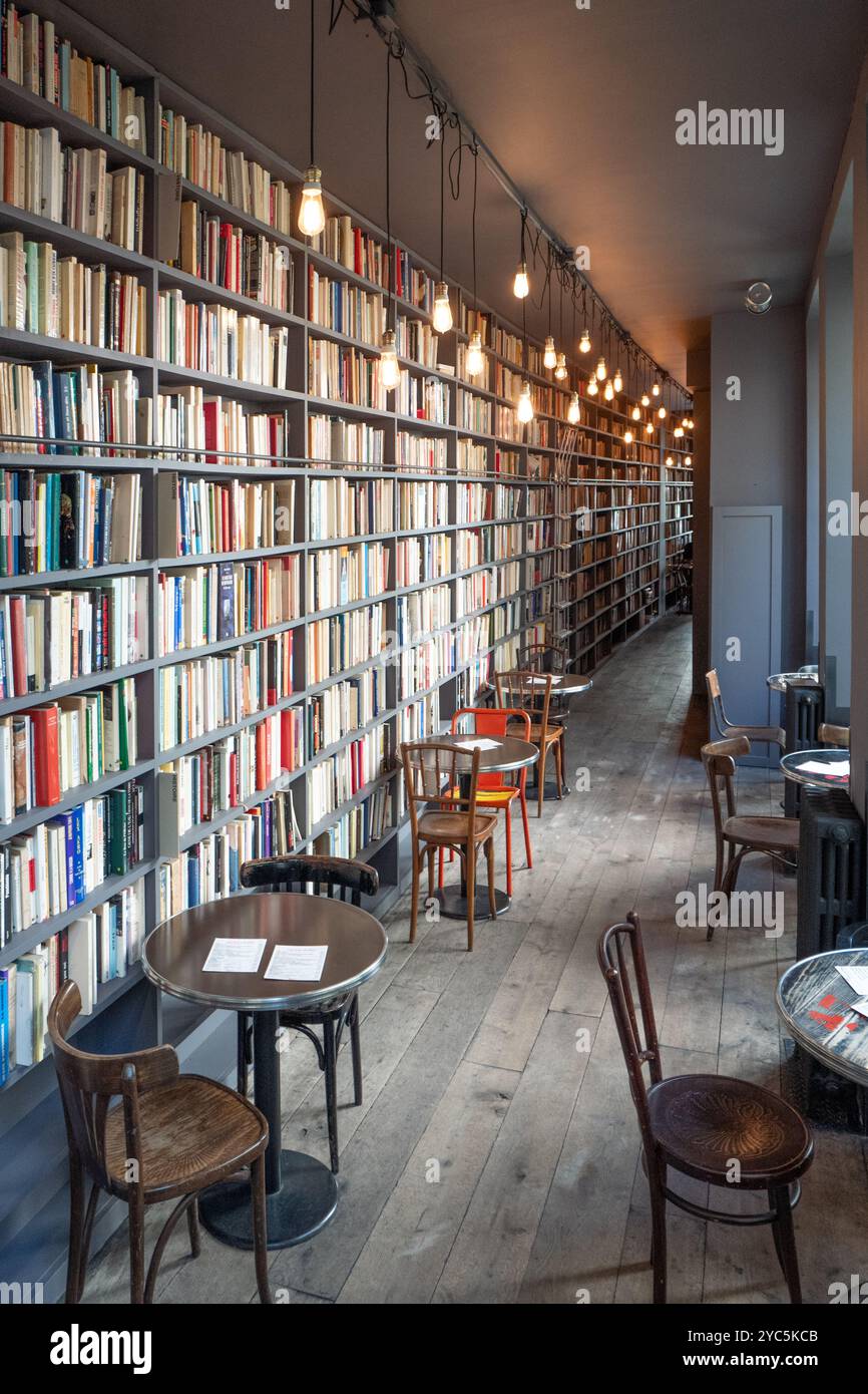 Large bookshelf in a cafe and bookshop in Paris, France Stock Photo - Alamy