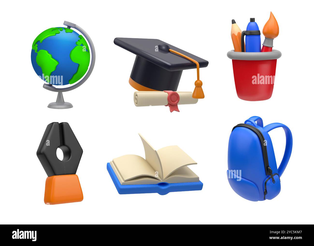 School icons. 3D students book. Studying notebook. Render stationery ...