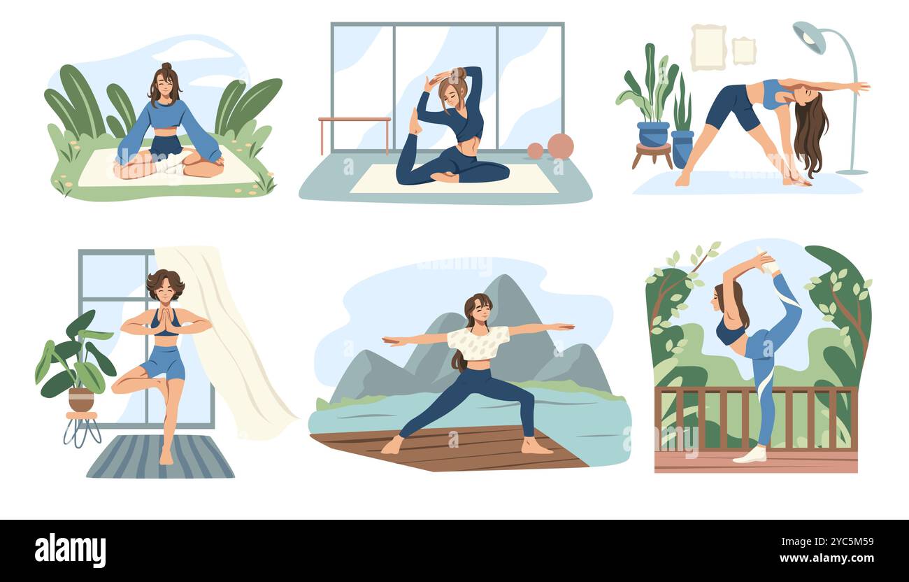 Female meditating lake Stock Vector Images - Alamy