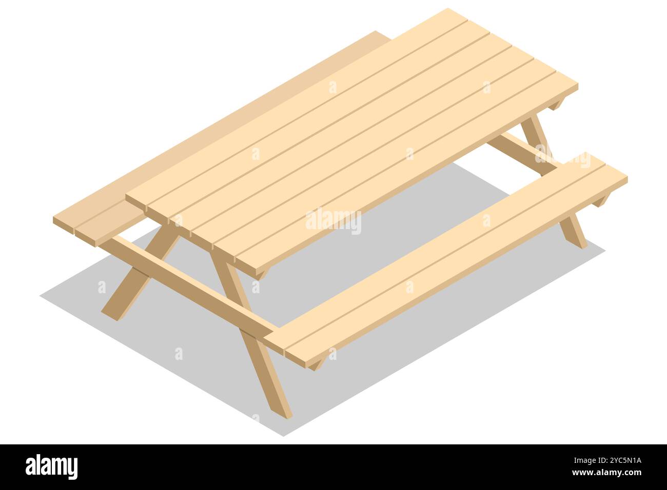 Isometric Wood picnic table with benches, wooden furniture for outdoor ...