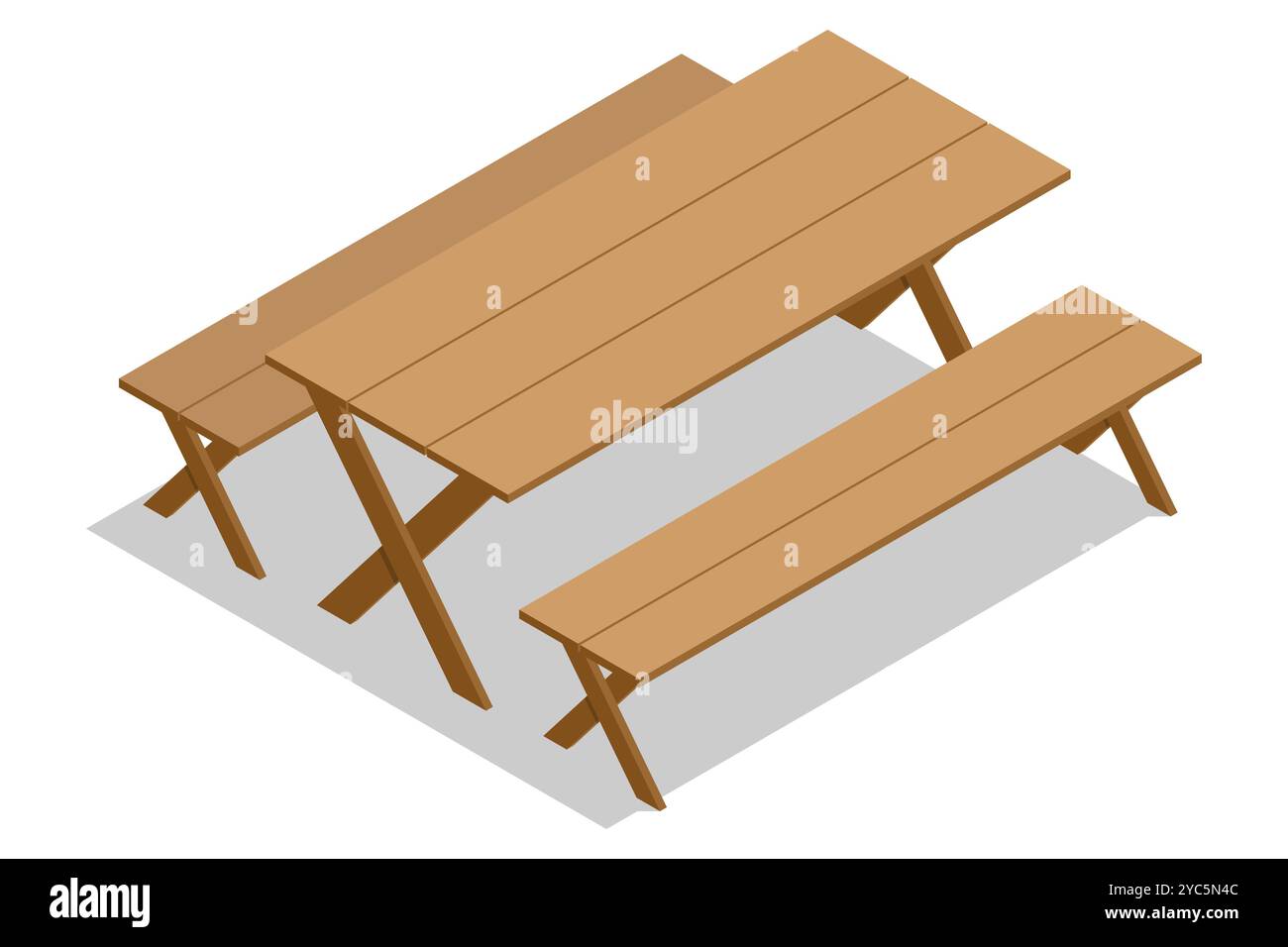 Isometric Wood picnic table with benches, wooden furniture for outdoor ...