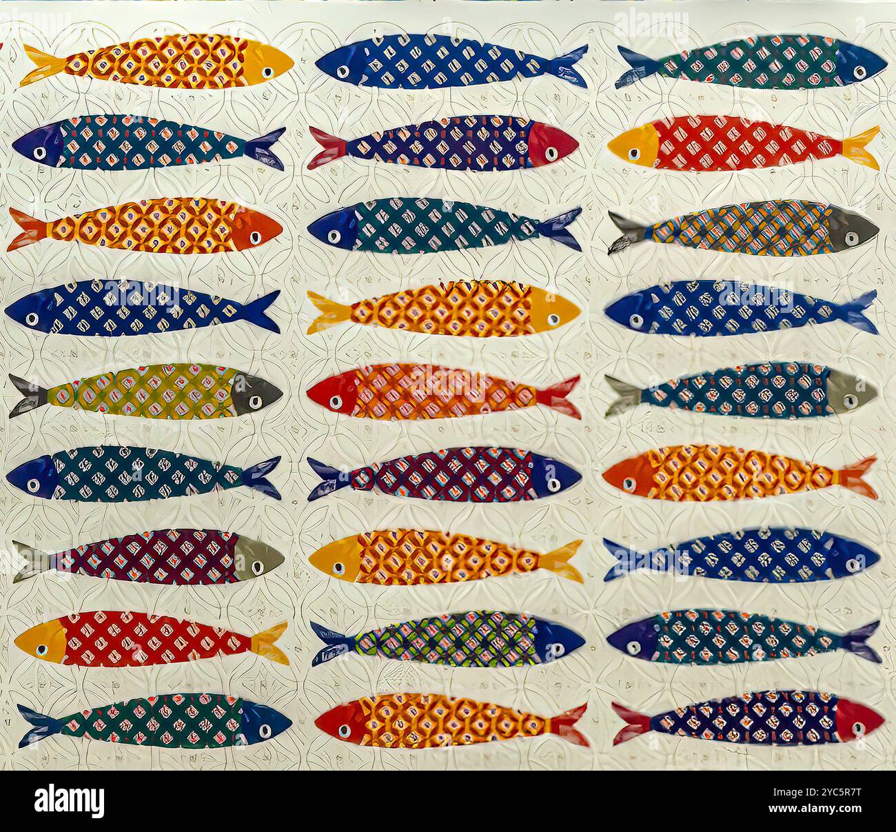 Multi coloured sardines on a plain background Stock Photo - Alamy