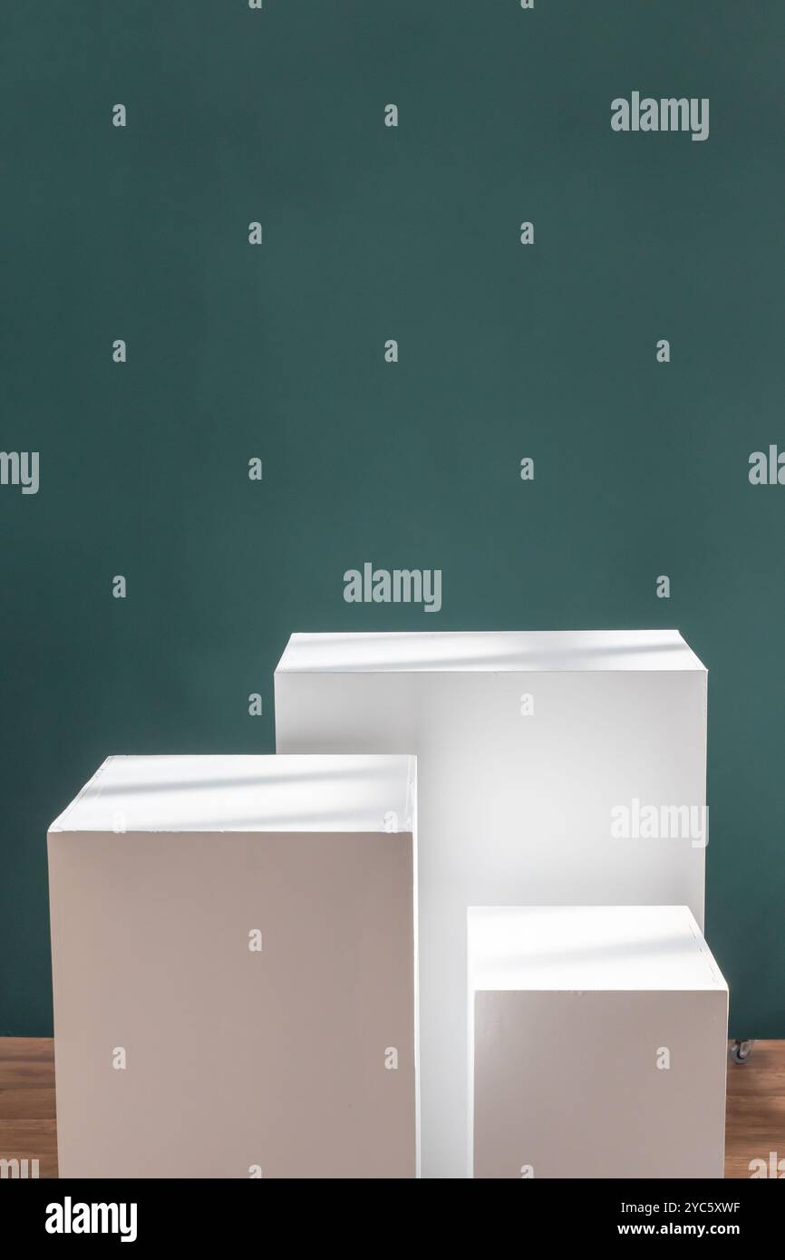 Product photography mockup. White bases against green background Stock ...