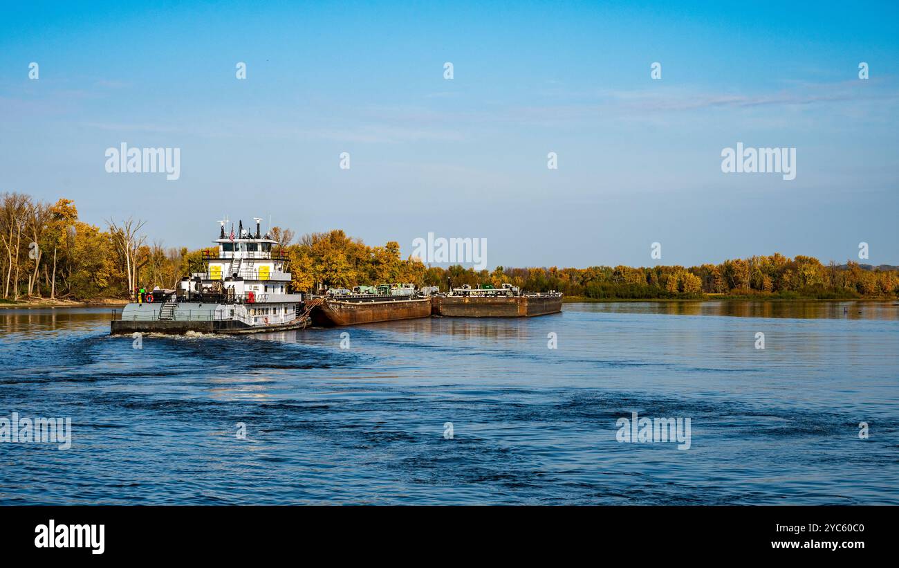 Towboat and Barge Traveling Up the Mississippi River at Red Wing ...
