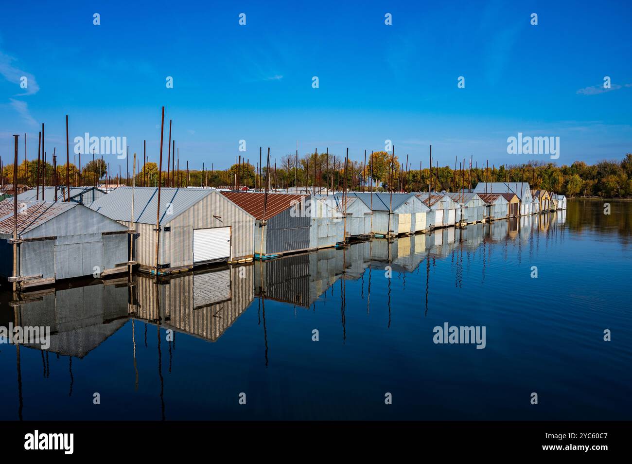 Boathouses in Vogel Harbor on the Mississippi River in Red Wing ...