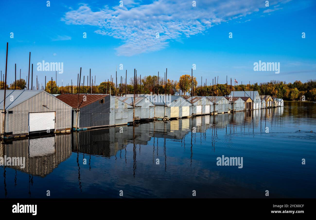 Boathouses in Vogel Harbor on the Mississippi River in Red Wing ...