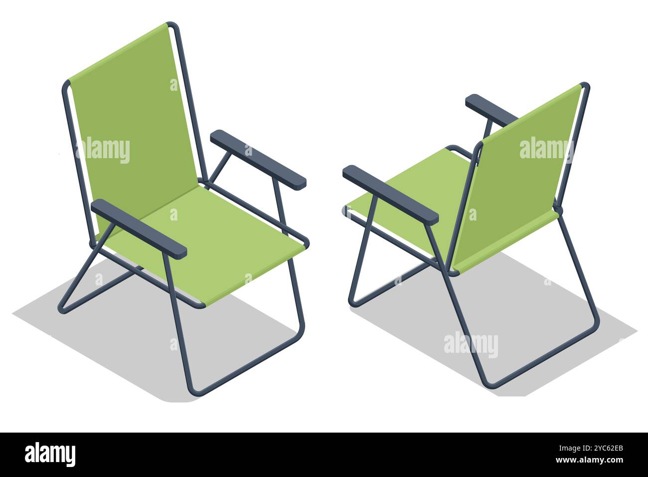 Isometric folding chair for camping or fishing. Green foldable camp ...
