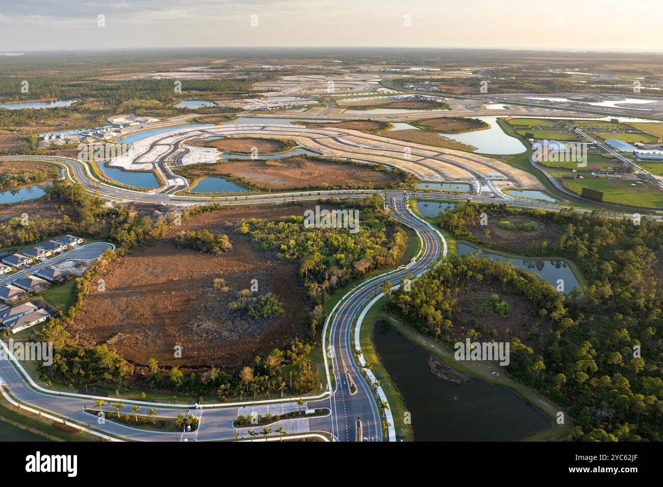 Development of real estate market in the USA. Aerial view of large ...