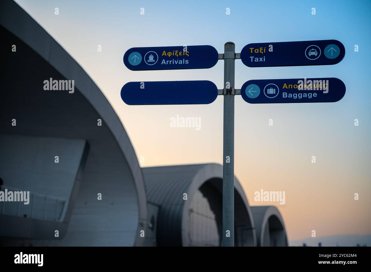 Airport Directional Signs for Arrivals, Taxi, and Baggage Stock Photo ...