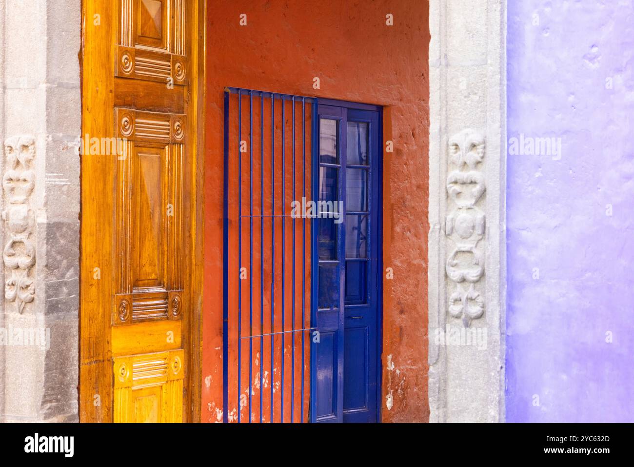 Peru, Colorful colonial houses and streets of Areuipa in historic city ...