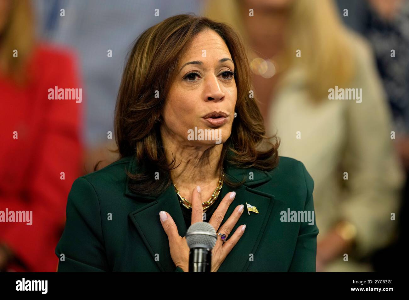Democratic presidential nominee Vice President Kamala Harris speaks ...