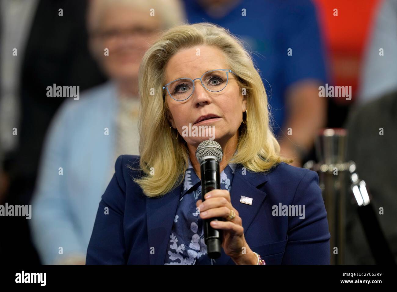 Former Republican Congresswoman Liz Cheney speaks during a town hall ...