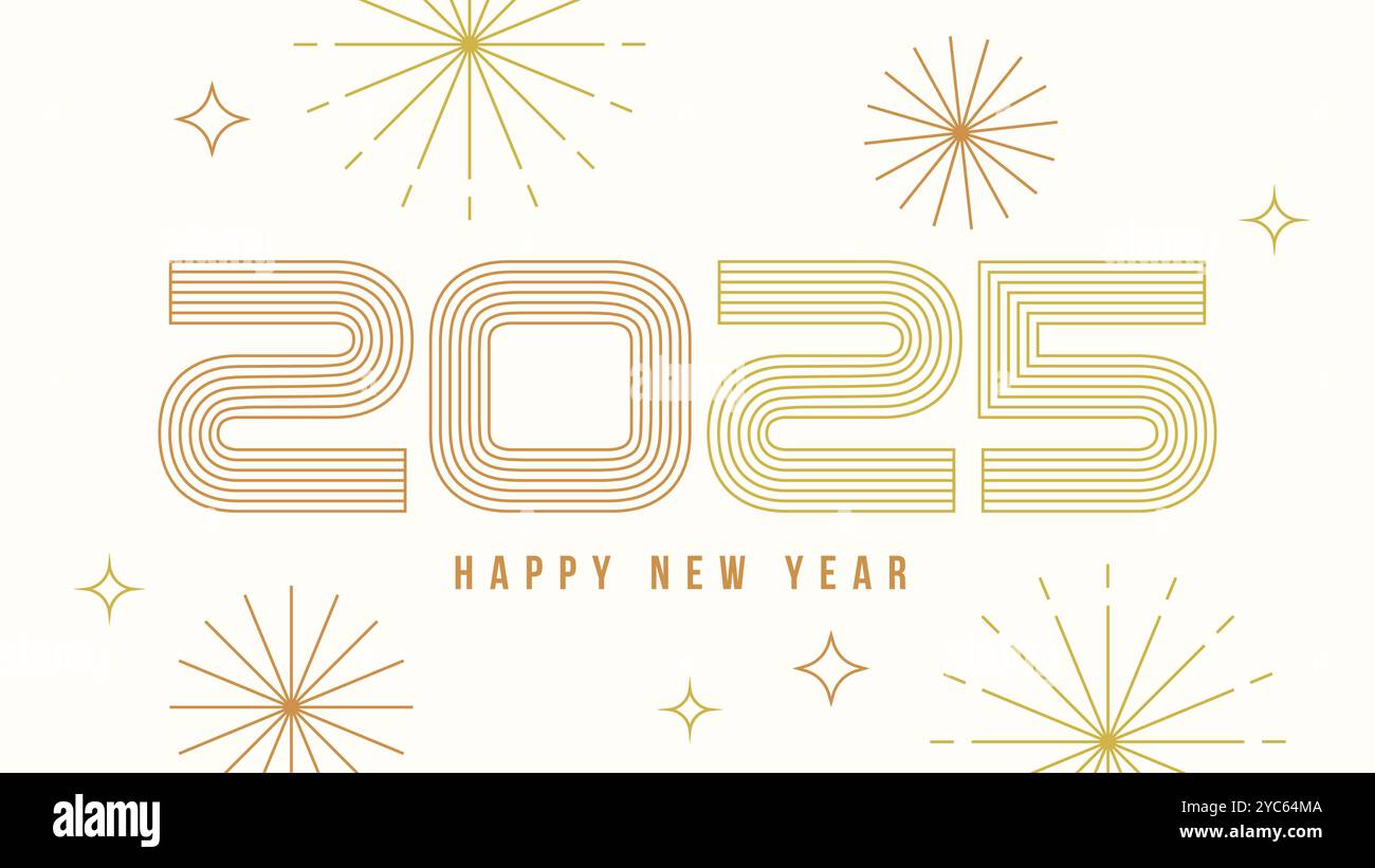 Happy new year 2025 banner. Modern outline design typography with ...