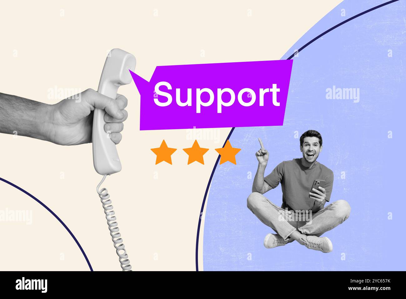 Creative poster collage young man customer support rating three stars ...
