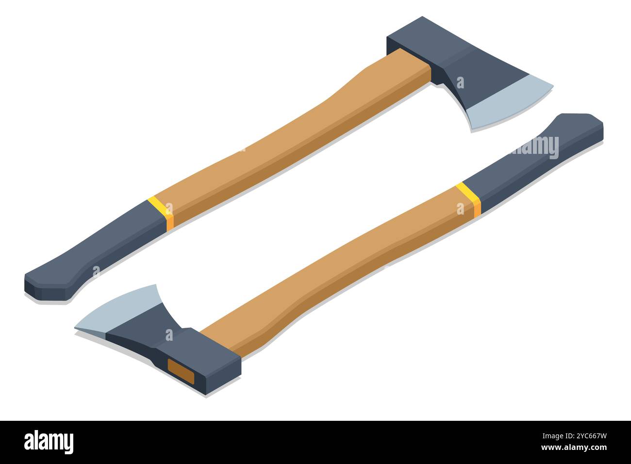 Axe with wooden handle isolated on white background. Metal ax with a ...