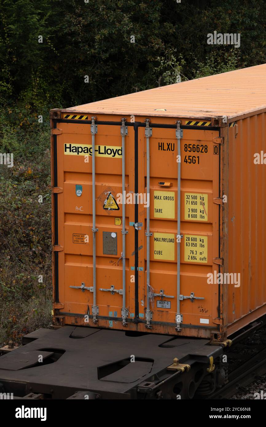 Hapag Lloyd shipping container on a freightliner train, UK Stock Photo - Alamy