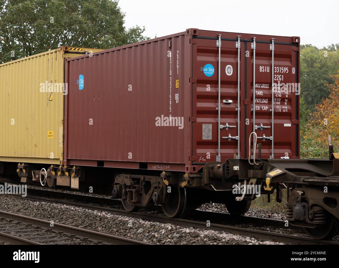 Blue Sky intermodal container on a train, UK Stock Photo - Alamy
