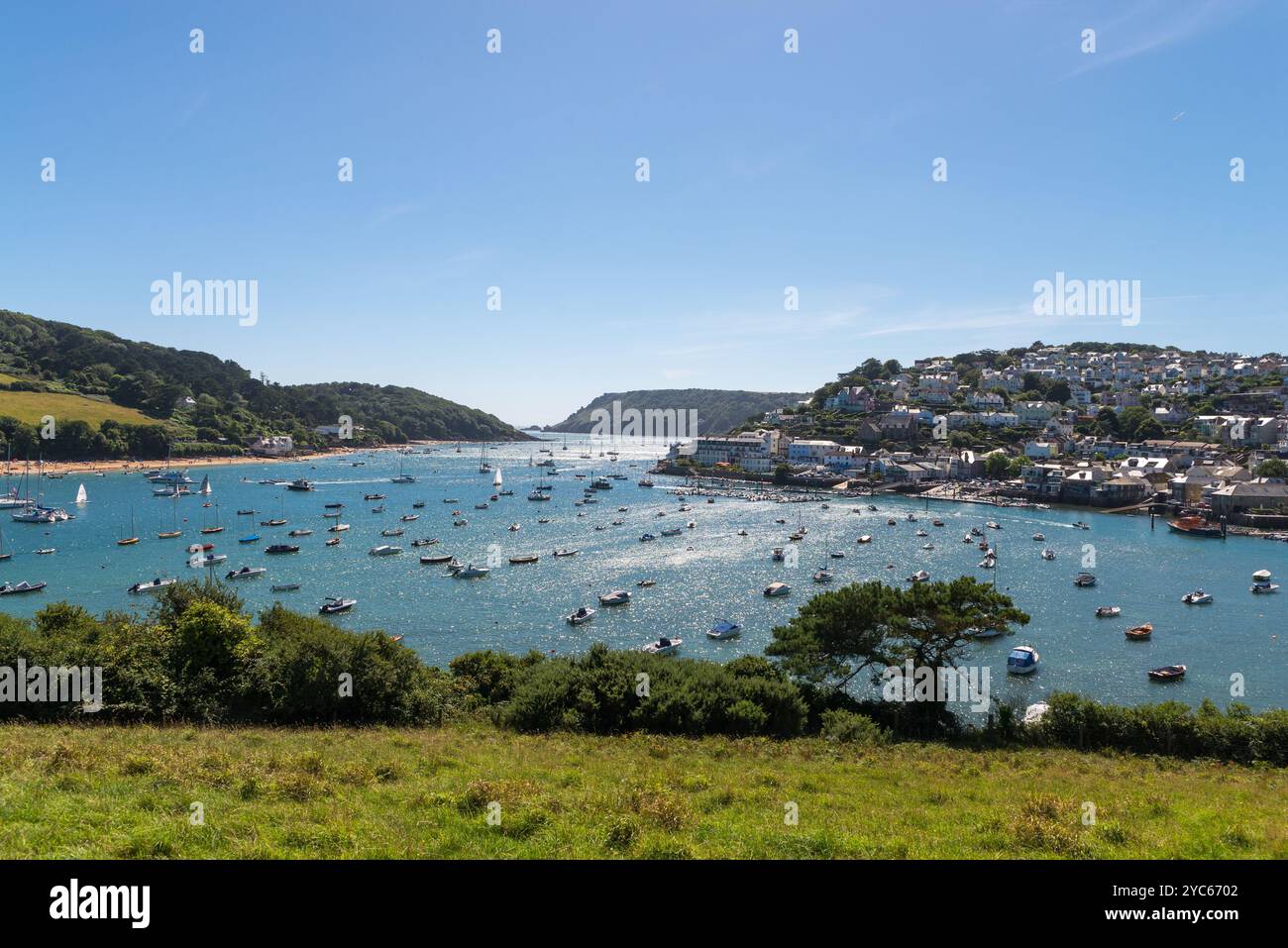 South Hams town of Salcombe and the Salcombe estuary during the summer ...