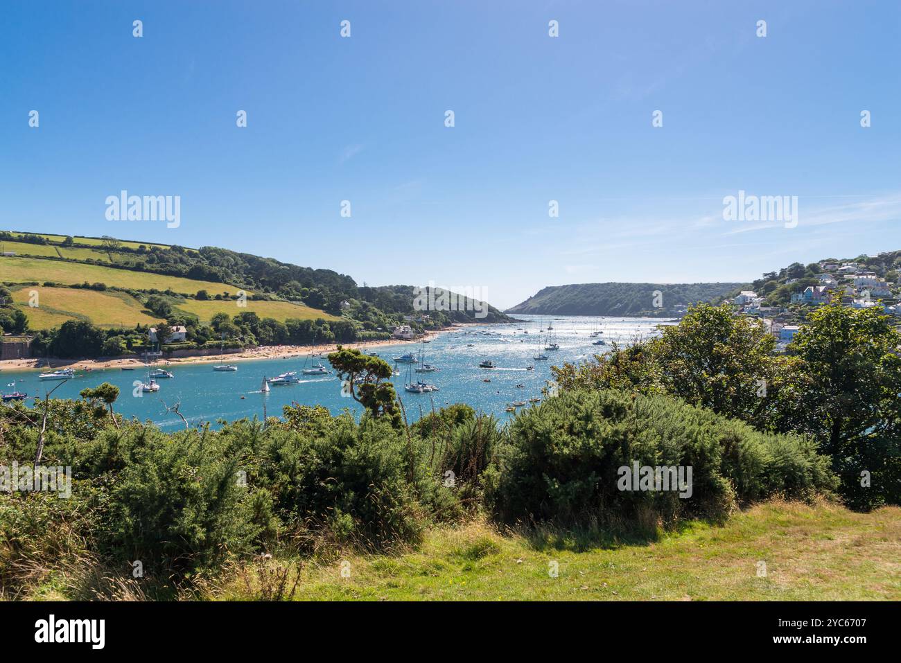 South Hams town of Salcombe and the Salcombe estuary during the summer ...