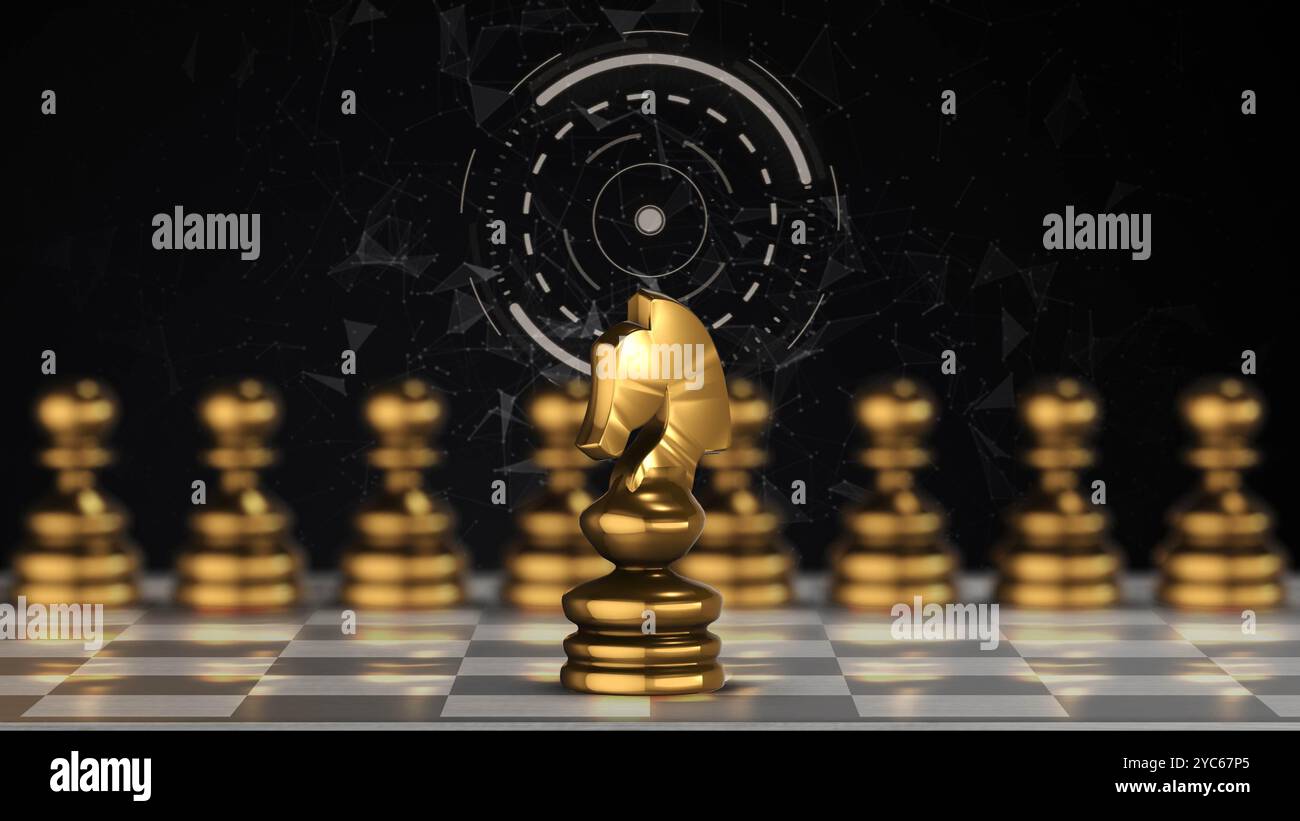 A golden knight with plexus and Hud animation in a chess game Stock ...