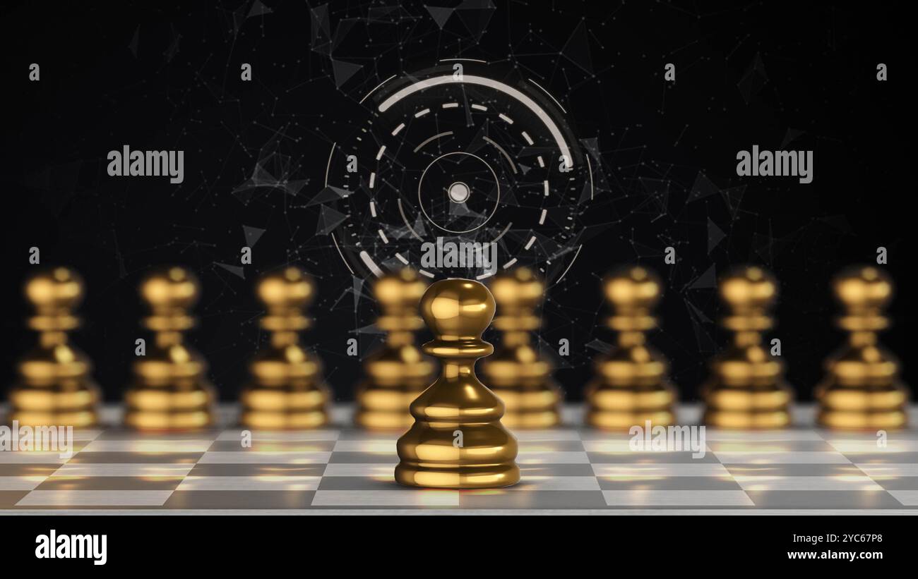 A golden pawn with plexus and Hud animation in a chess game Stock Photo ...
