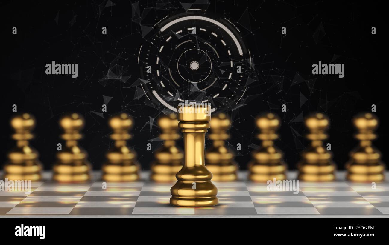 A golden rock with plexus and Hud animation in a chess game Stock Photo ...