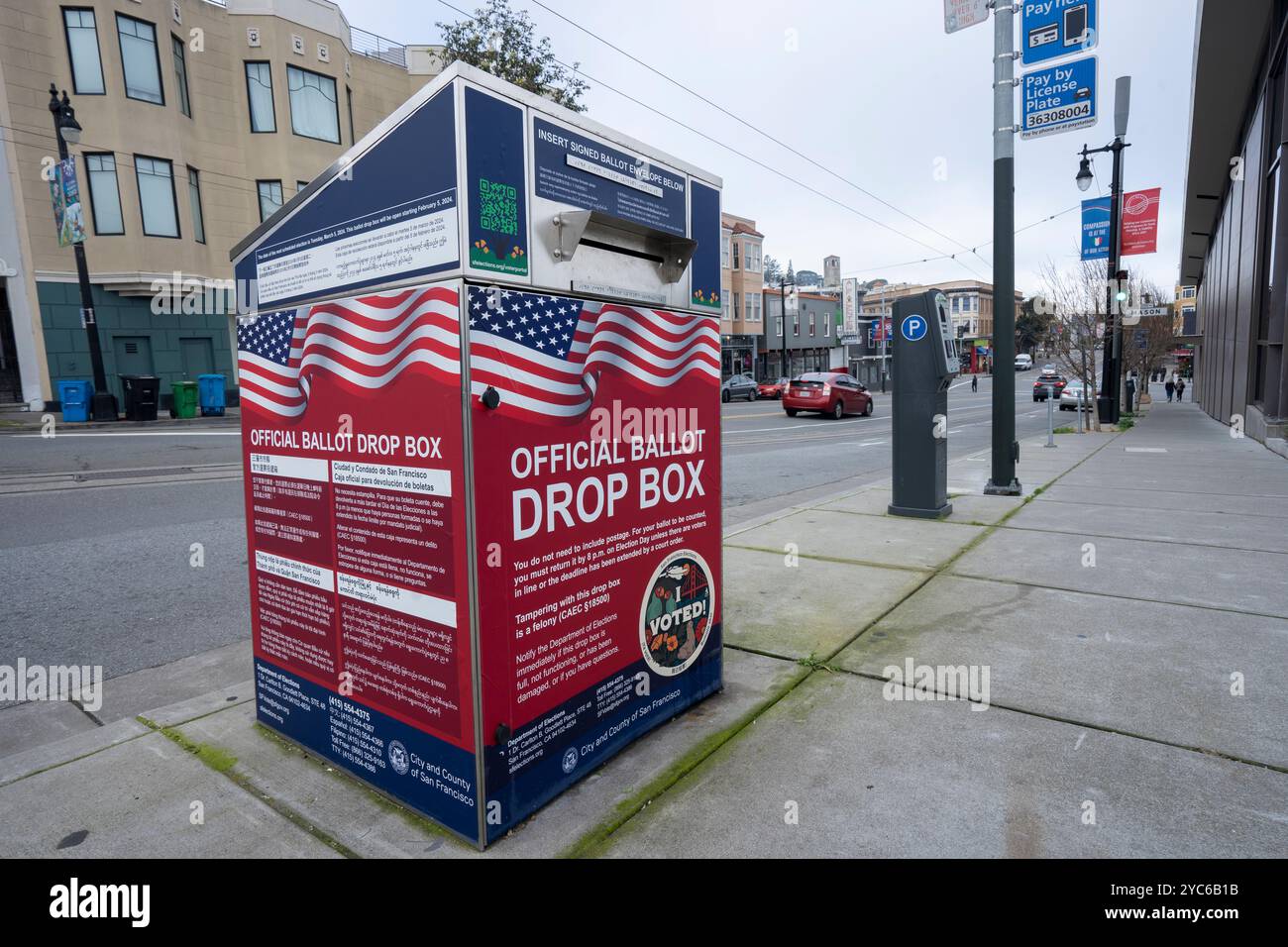 An official ballot drop box is seen on the sidewalk outside of the ...