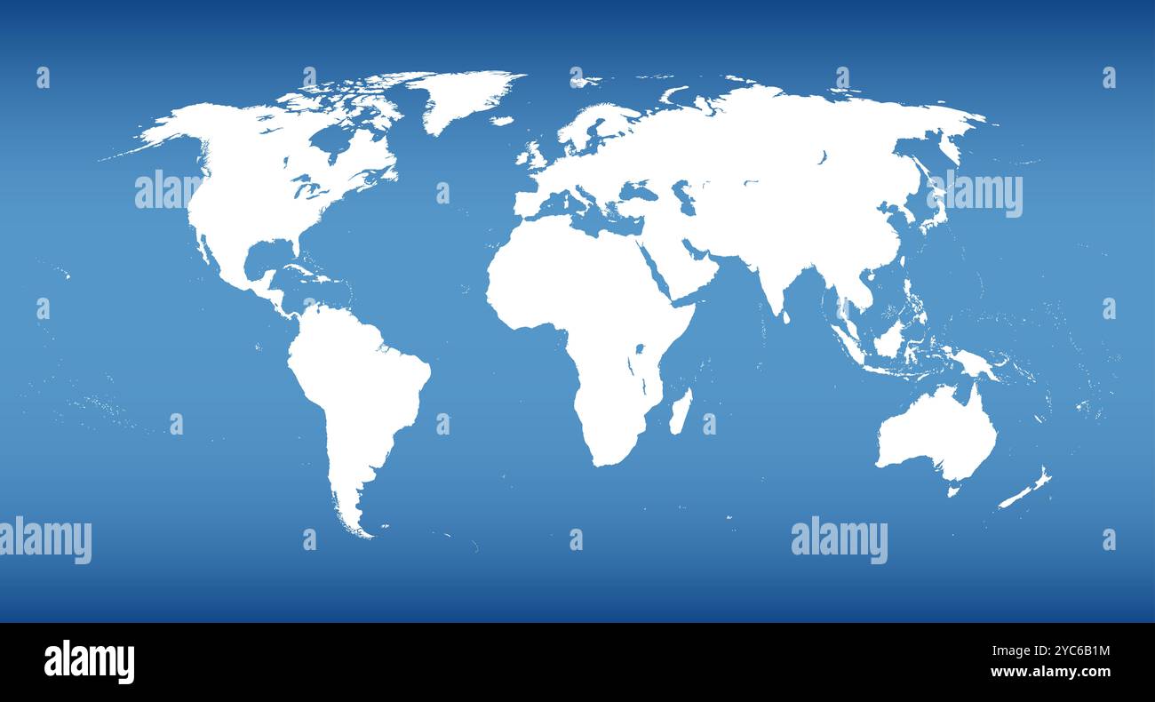 World map with steel blue gradients. White silhouette of the landmasses ...