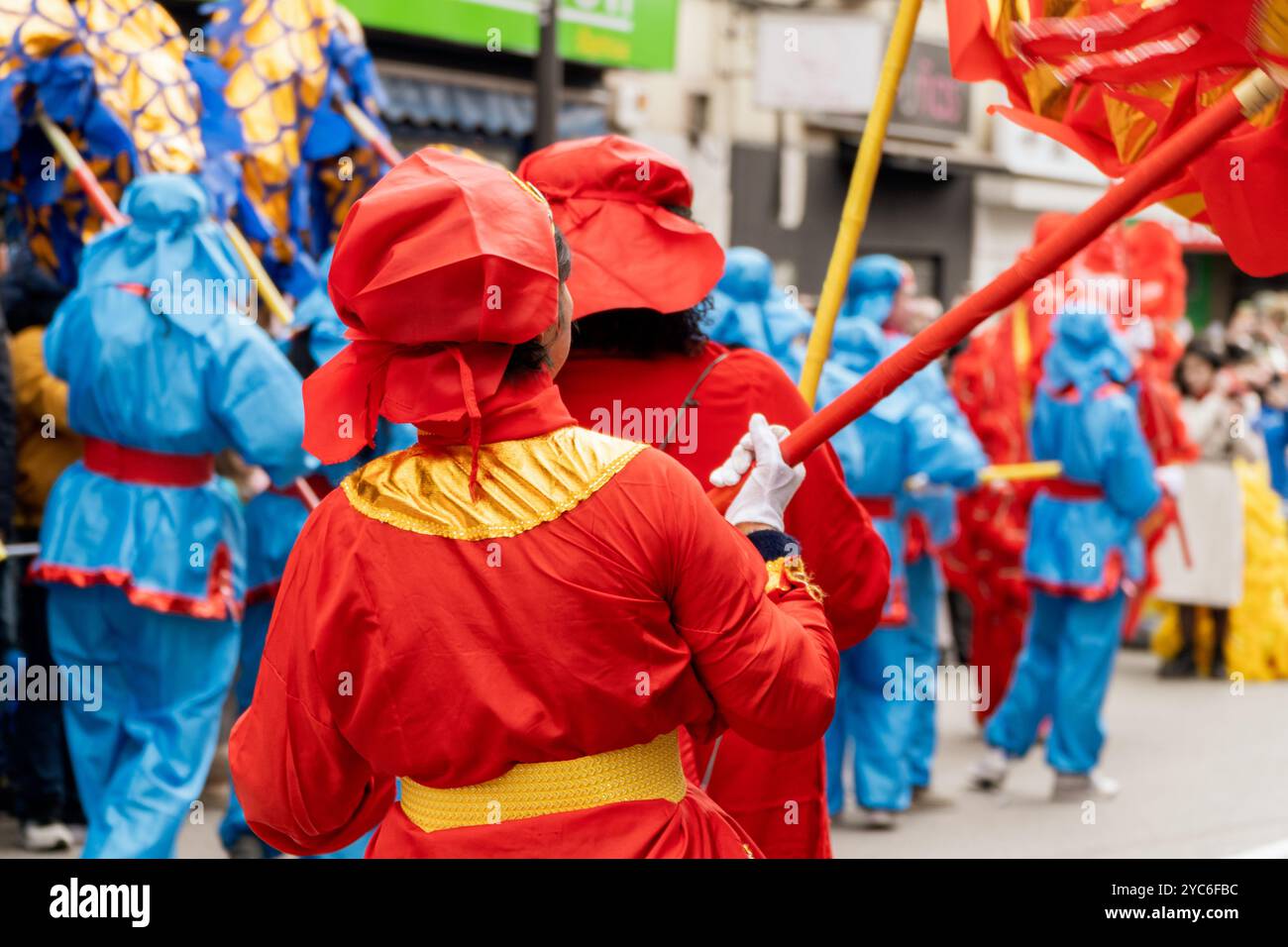 Team of people dragon dance on chinese new year parade symbol of ...