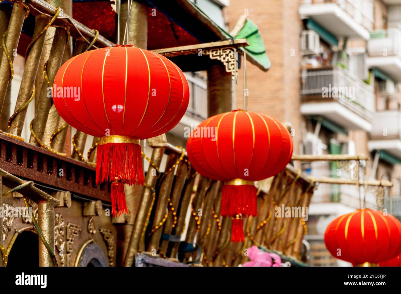 Float with red lanterns on the chinese new year festival parade on a ...