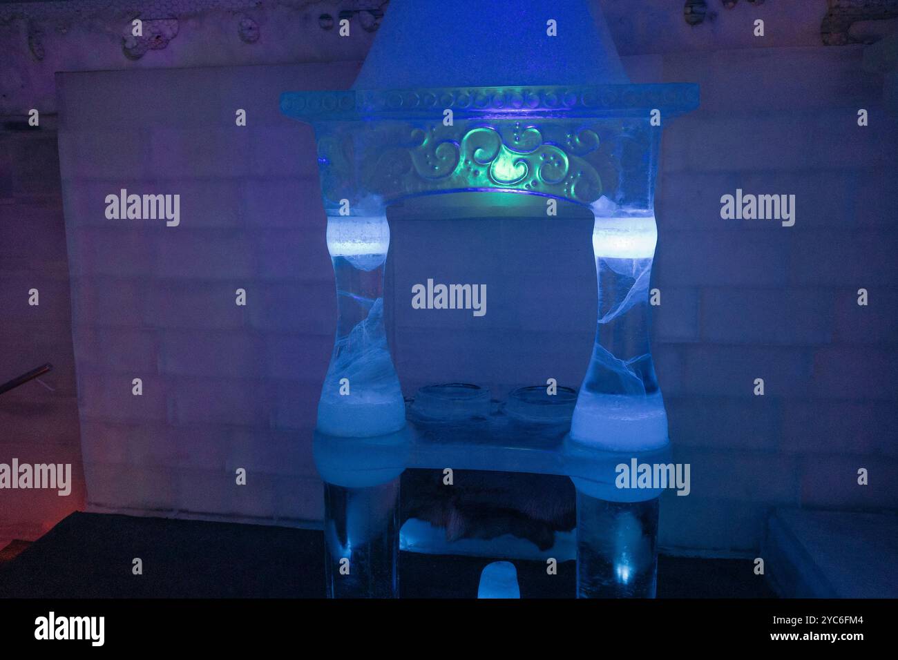 Fairbanks, MAR 20 2023 - Interior view of the bar in Aurora Ice Museum ...
