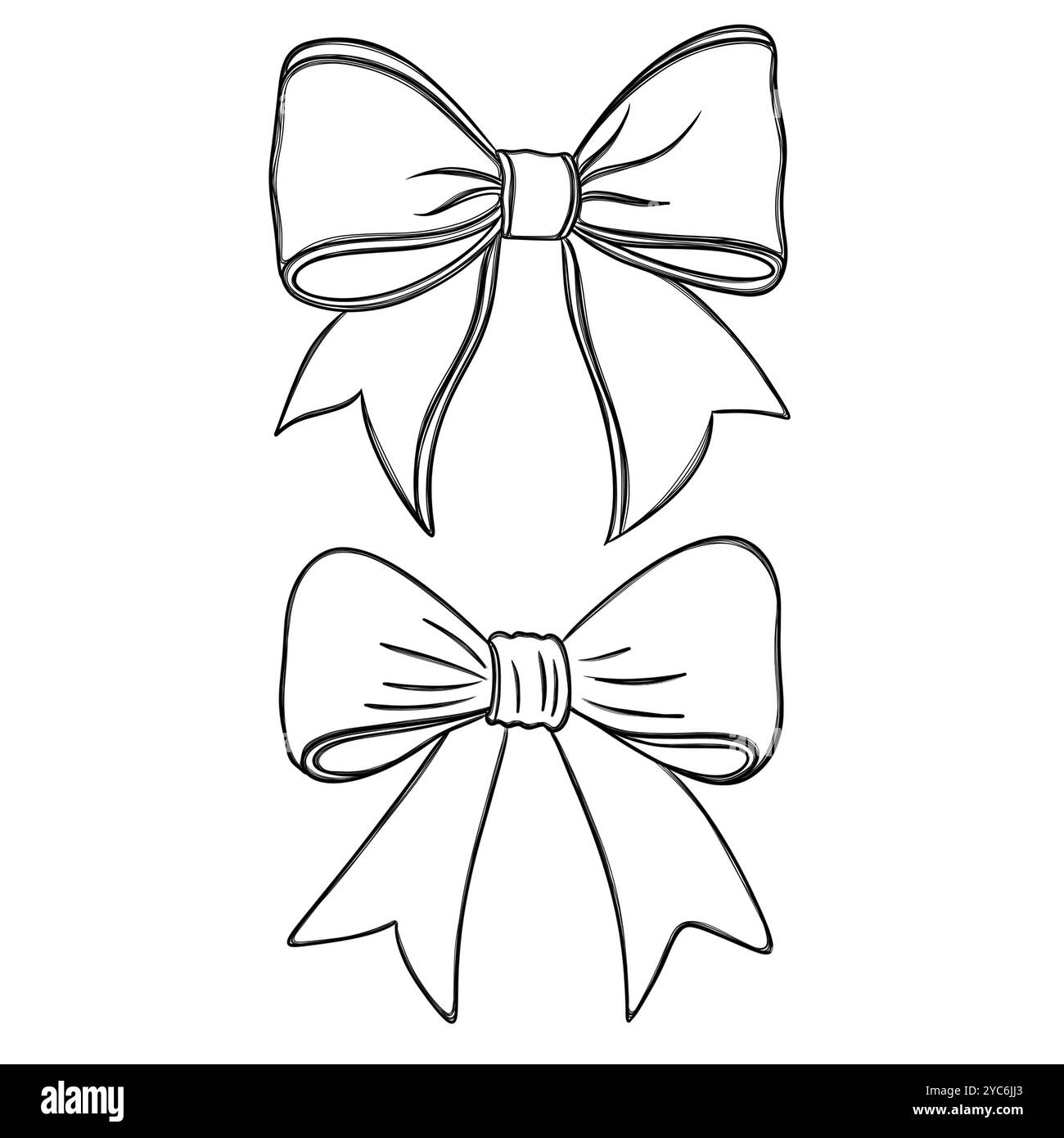 Beautiful festive bow with ribbons - line art illustration Stock Photo ...