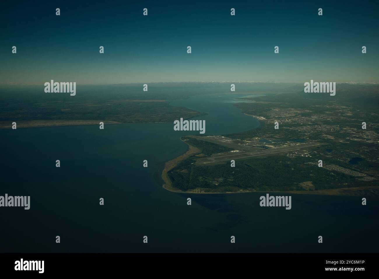 Aerial view of downtown Anchorage and Port on Knik Arm from a taking ...