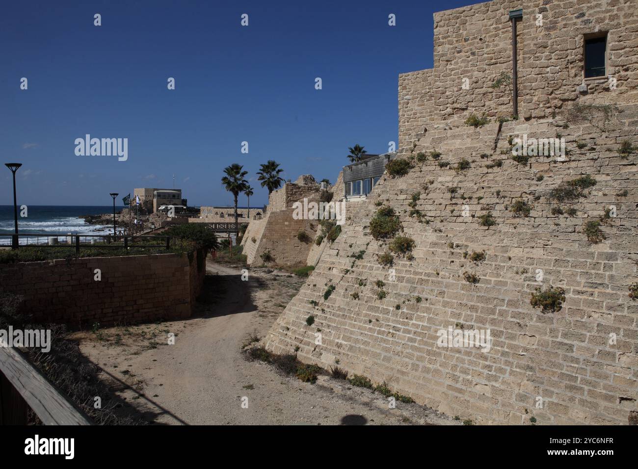Ruins of the 12th century sandstone wall & moat the Crusaders built in ...