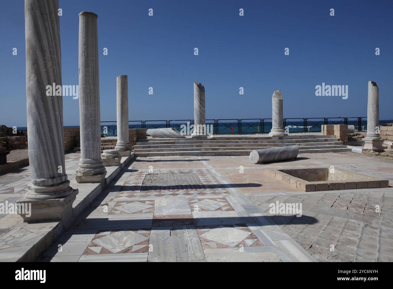 Caesarea, northern Byzantine Public Bathhouse, marble floor, colonnade ...