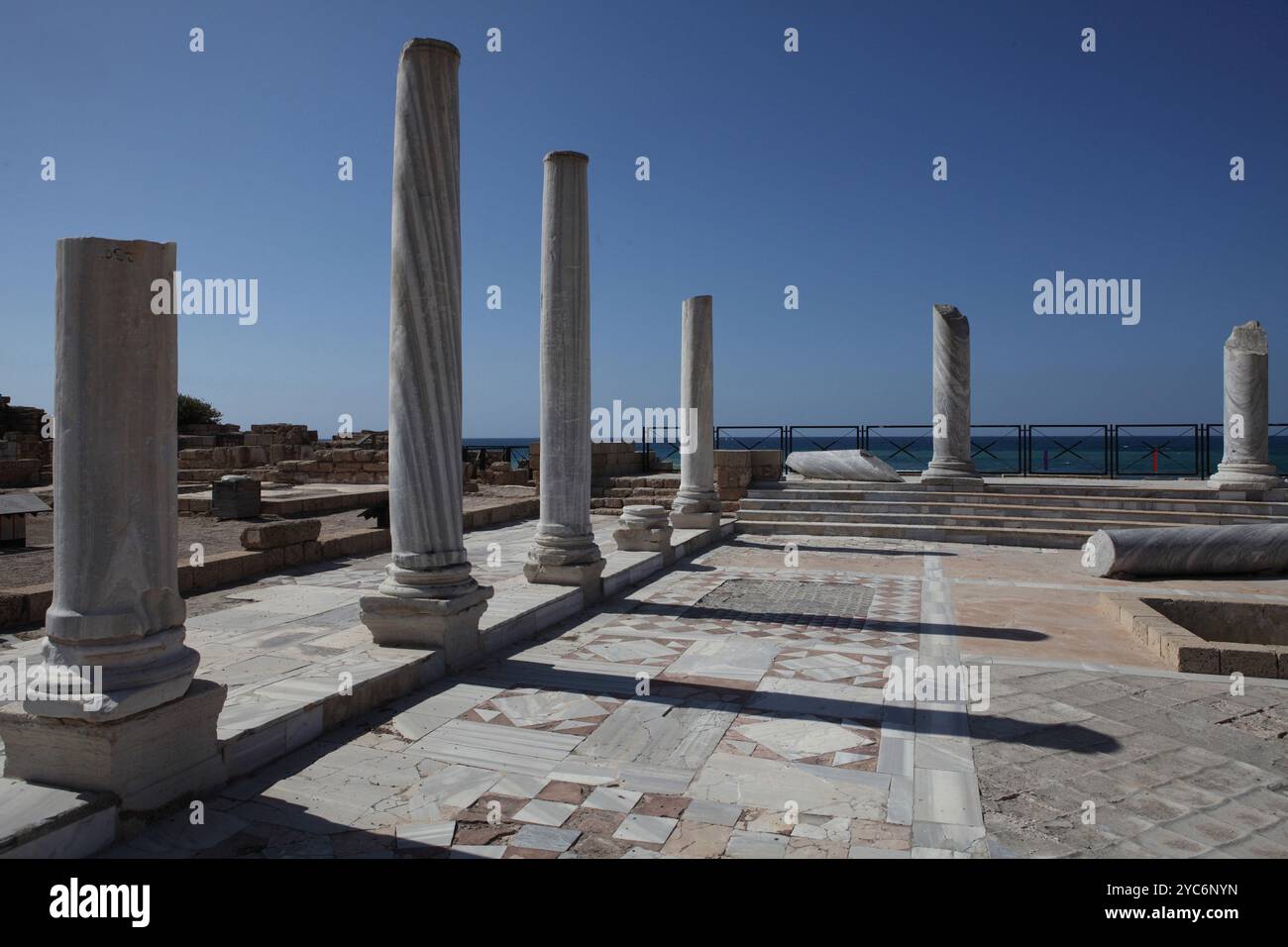 Caesarea, northern Byzantine Public Bathhouse, marble floor, colonnade ...