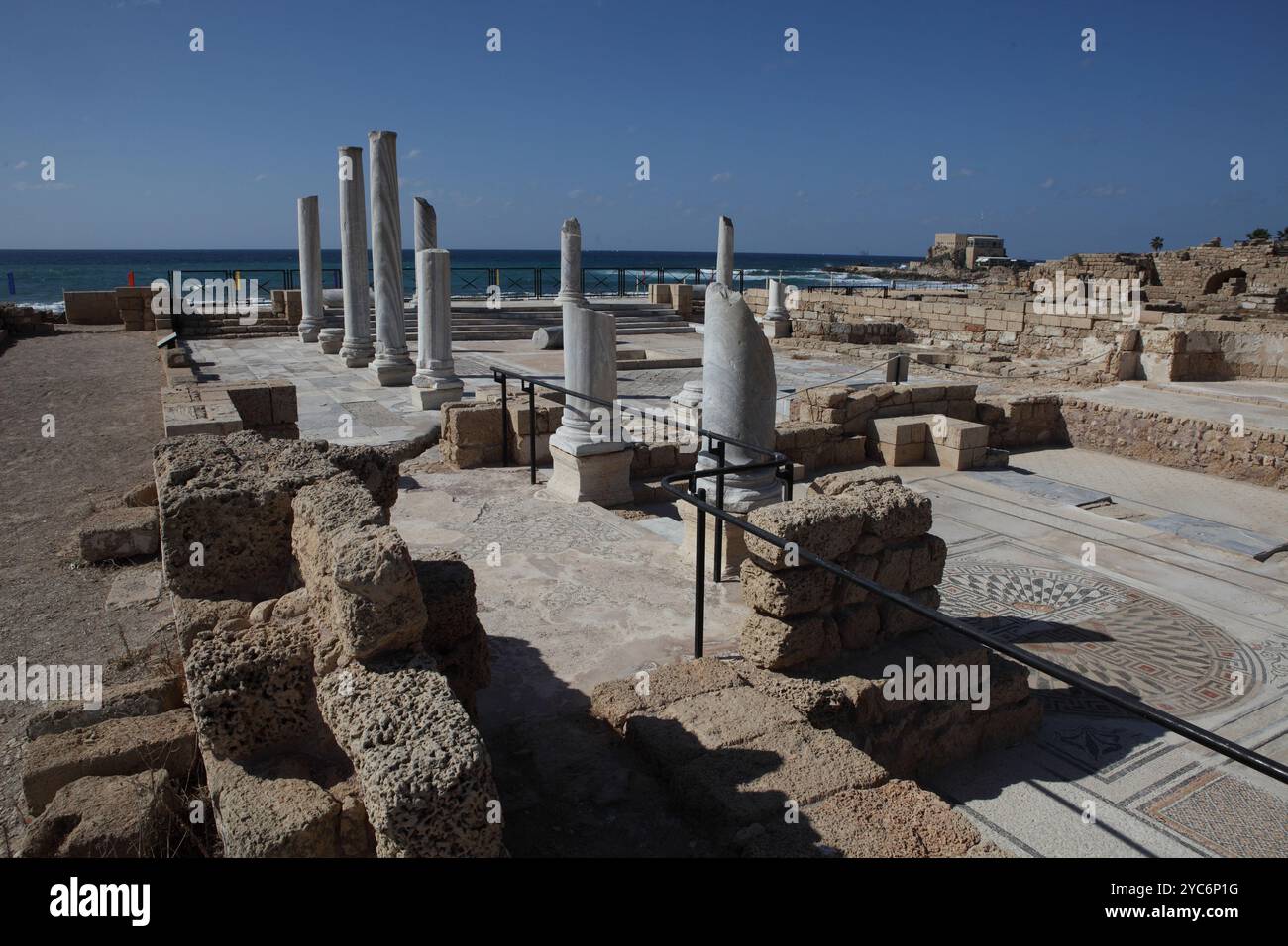 Caesarea, northern Byzantine Public Bathhouse, marble floor, colonnade ...