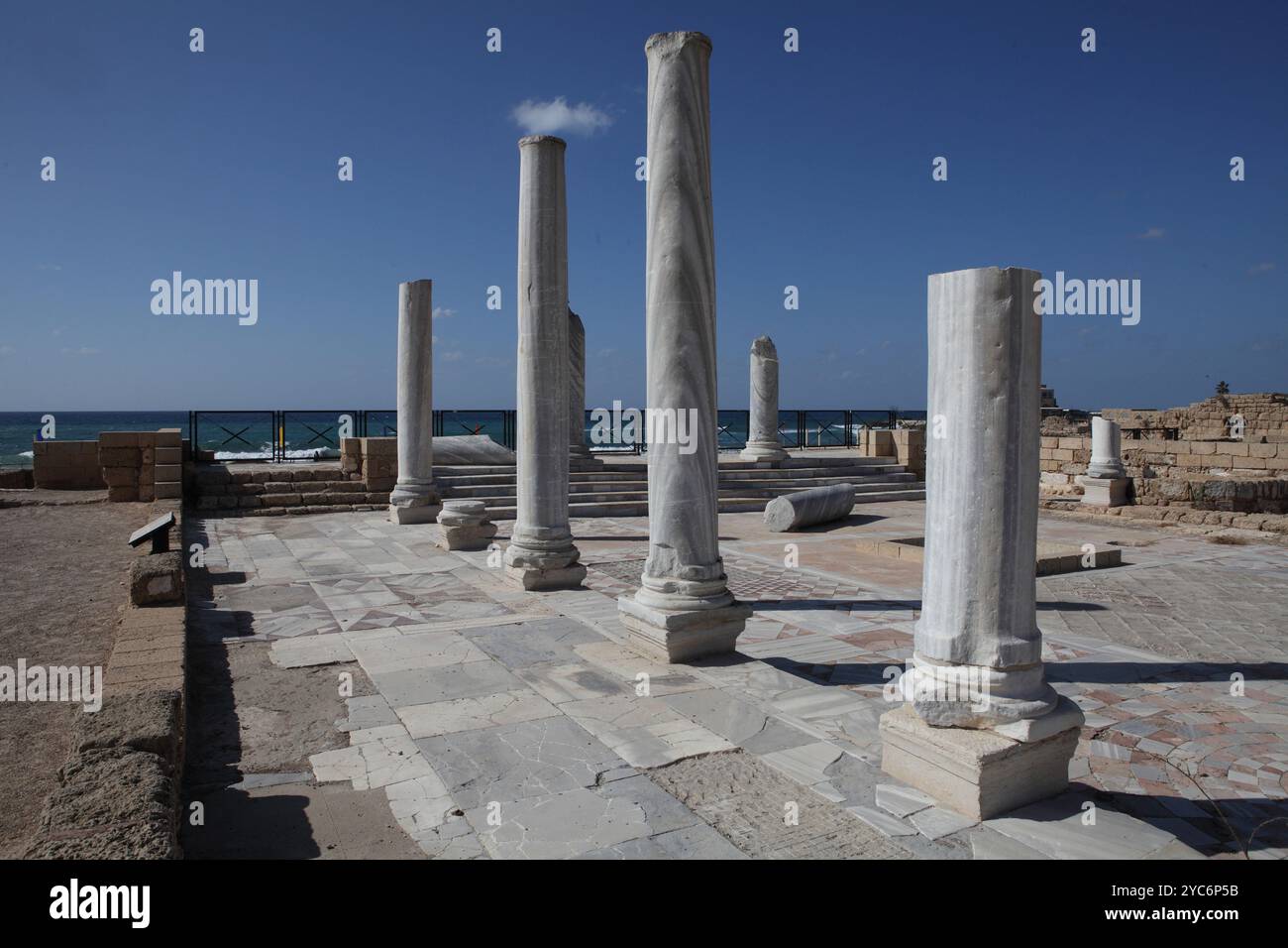 Caesarea, northern Byzantine Public Bathhouse, marble floor, colonnade ...