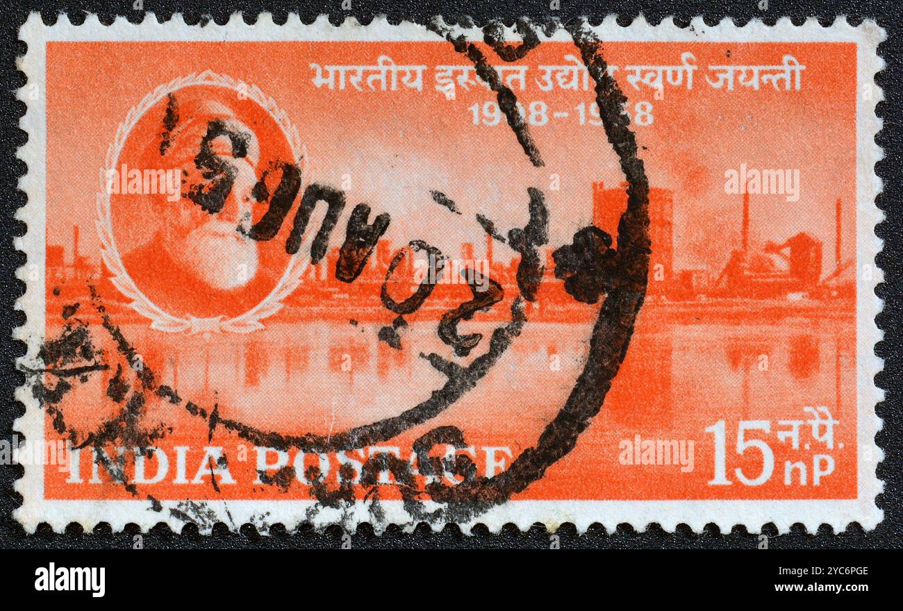 Cancelled postage stamp printed by India, that shows celebrates 50th ...