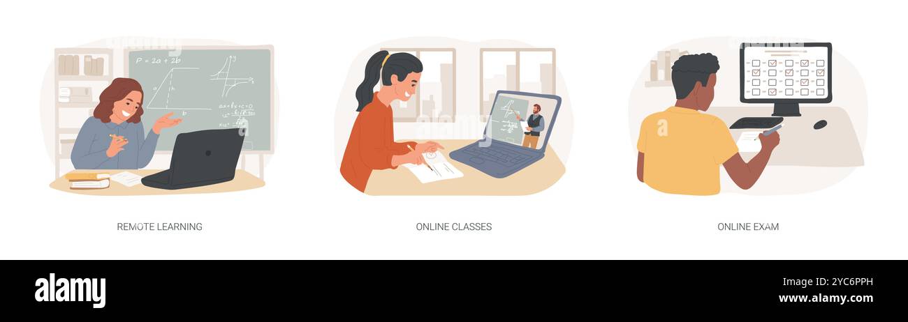 Distance educational process isolated cartoon vector illustrations se ...